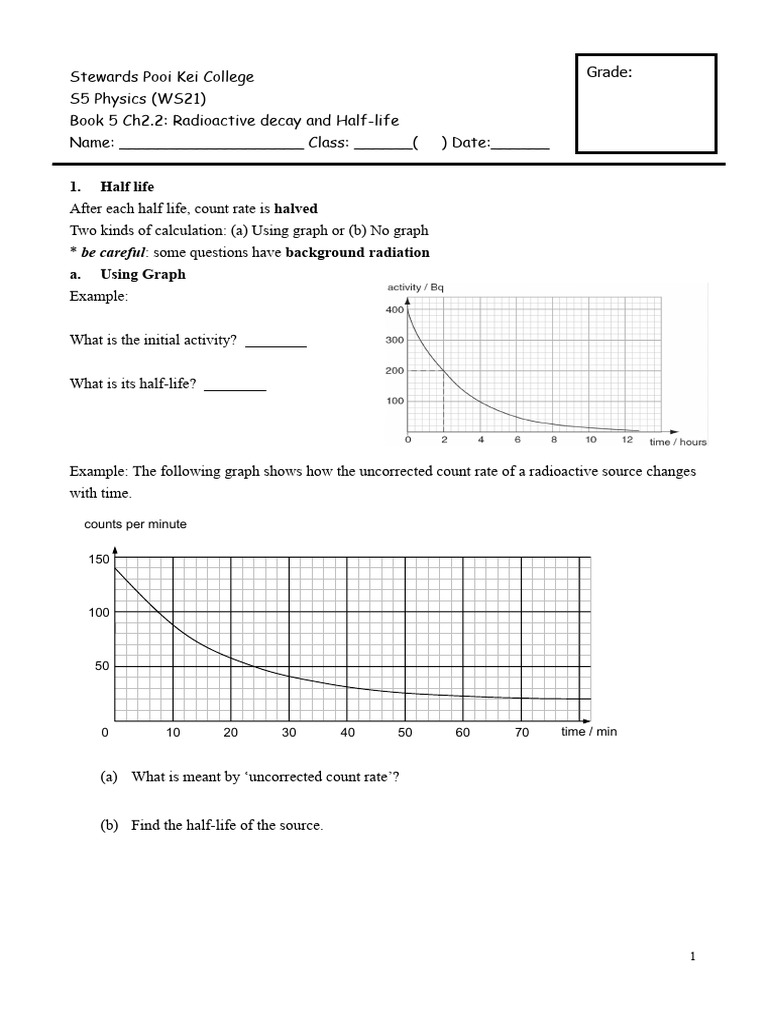 WS21 Half Life PDF | PDF | Radioactive Decay | Ionizing Radiation