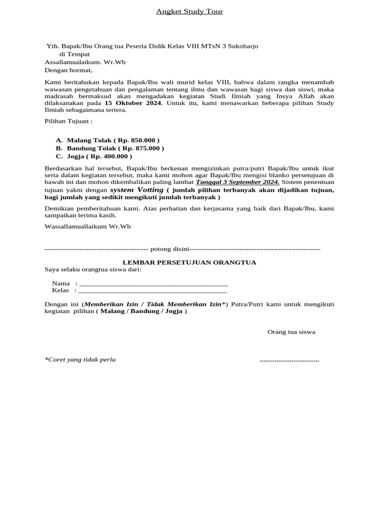 Angket Study Tour MTsN 3 Sukoharjo | PDF | Karier & Perkembangan ...