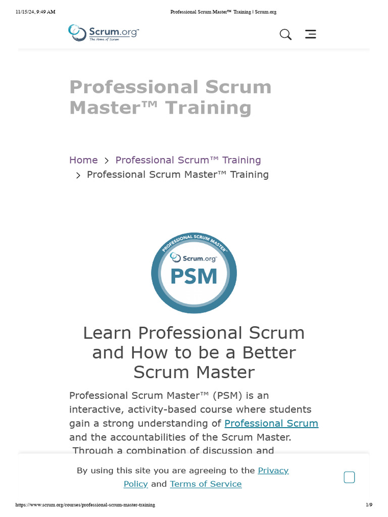 Professional Scrum Master™ Training | PDF | Scrum (Software Development ...