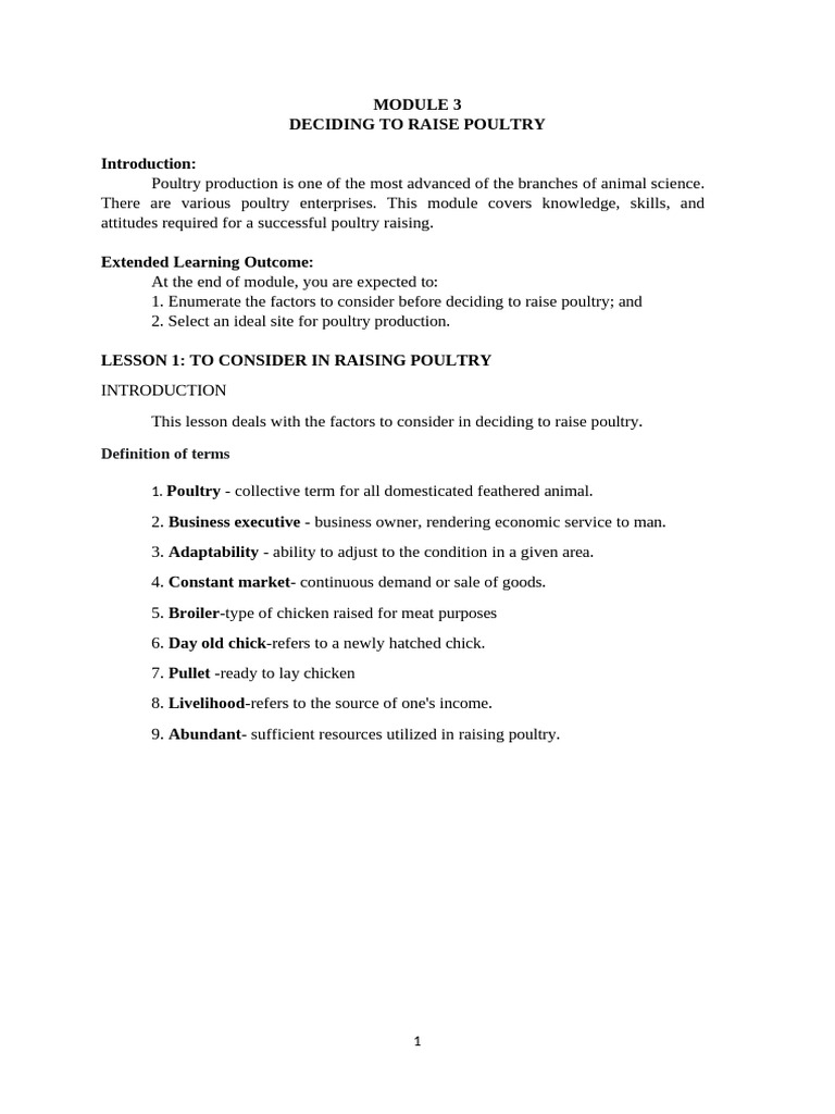 Module 3 Deciding To Raise Poultry Pdf Poultry Farming Chicken