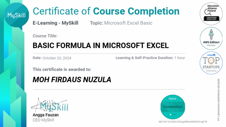 Sertifiikat Basic Mocrosoft Excel | PDF