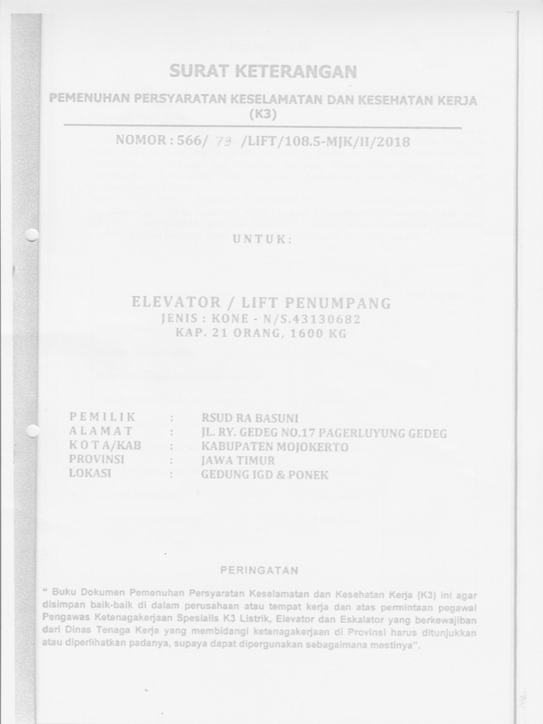 Lift Gedung A | PDF