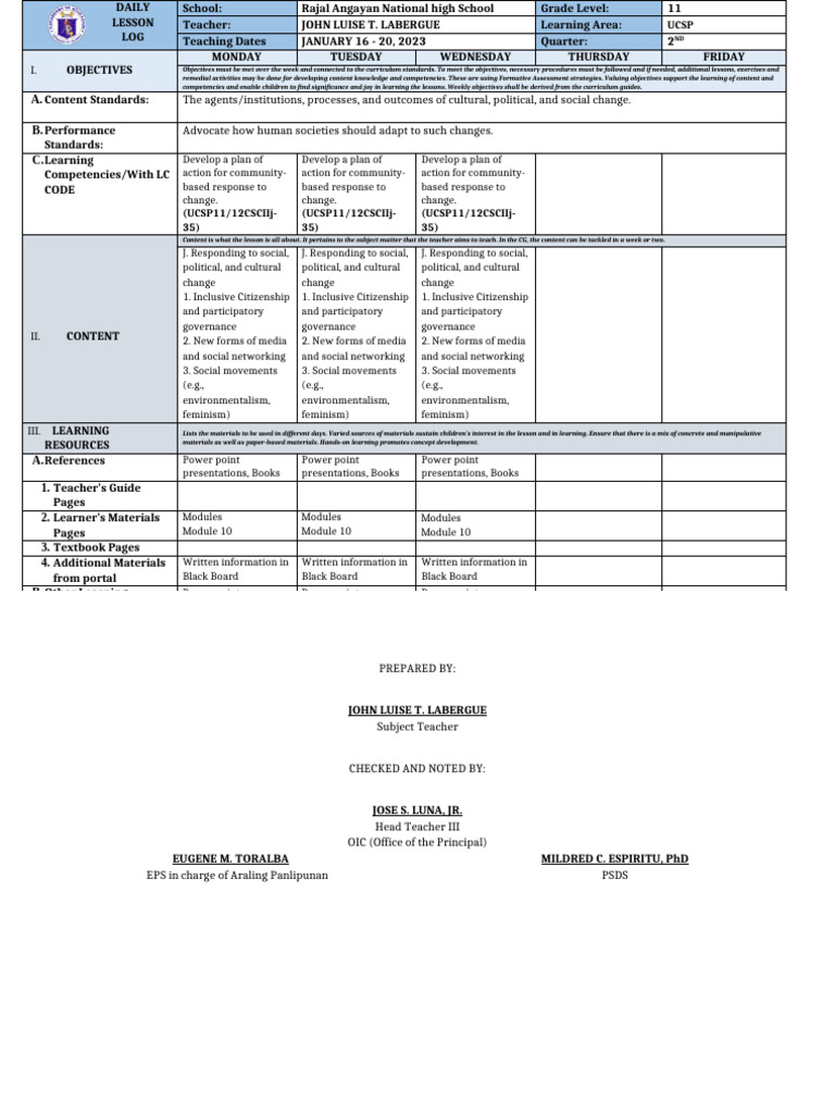 UCSP WEEK 5 | PDF | Teachers | Curriculum