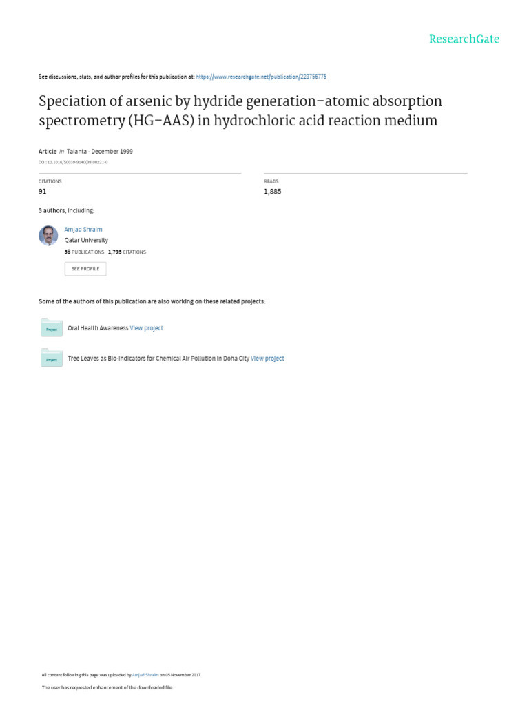 Speciation of Arsenic by Hydride Generation-Atomic | PDF | Arsenic ...