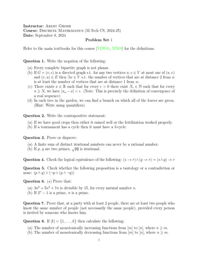 Discrete - Mathematics - Problem Set - 1 | PDF | Graph Theory ...
