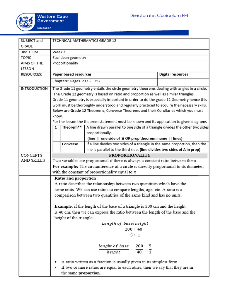 Technical Mathematics Grade 12 Term 3 Week 2 - 2020 | PDF | Ratio ...