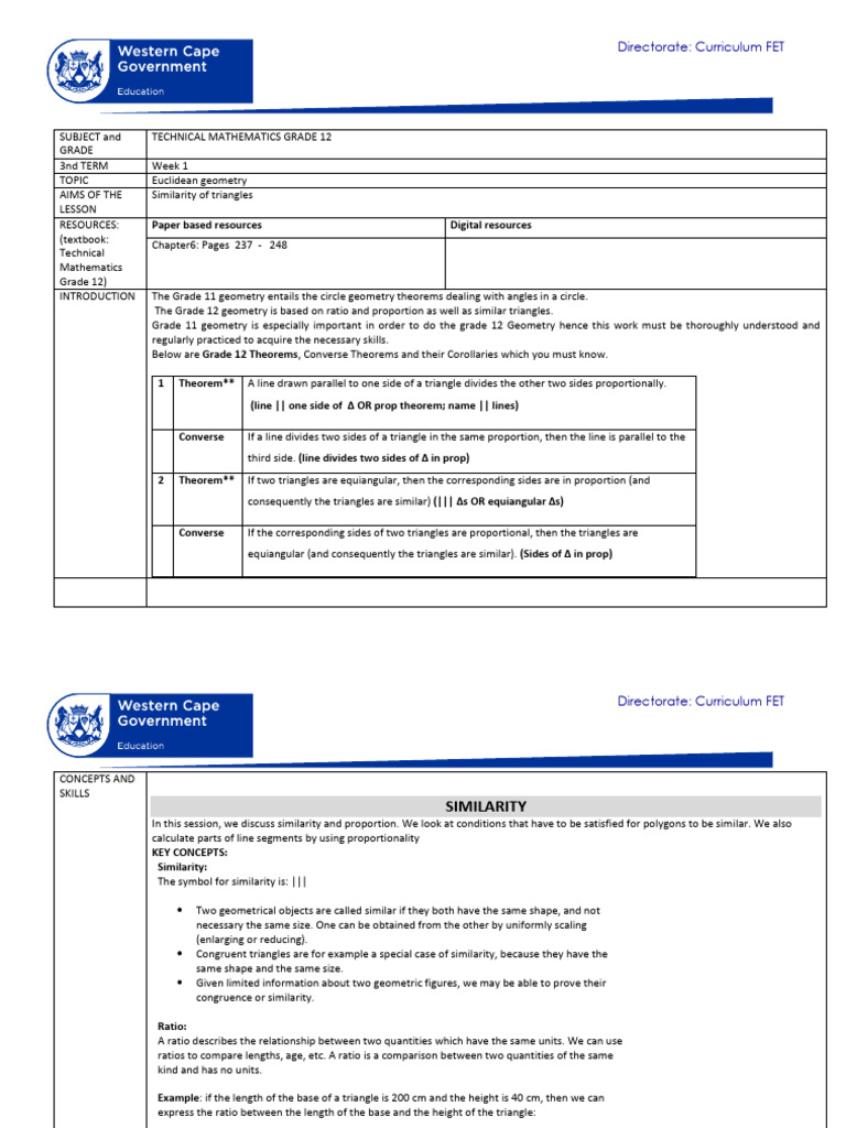FET GR 12 Term 3 Week 1 Technical Mathematics | PDF | Ratio | Triangle