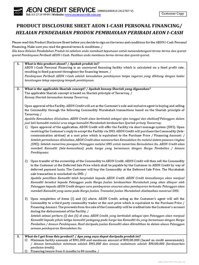 MBD PFP F09 PF Tawarruq Product Disclosure Sheet REV 6 2 | PDF