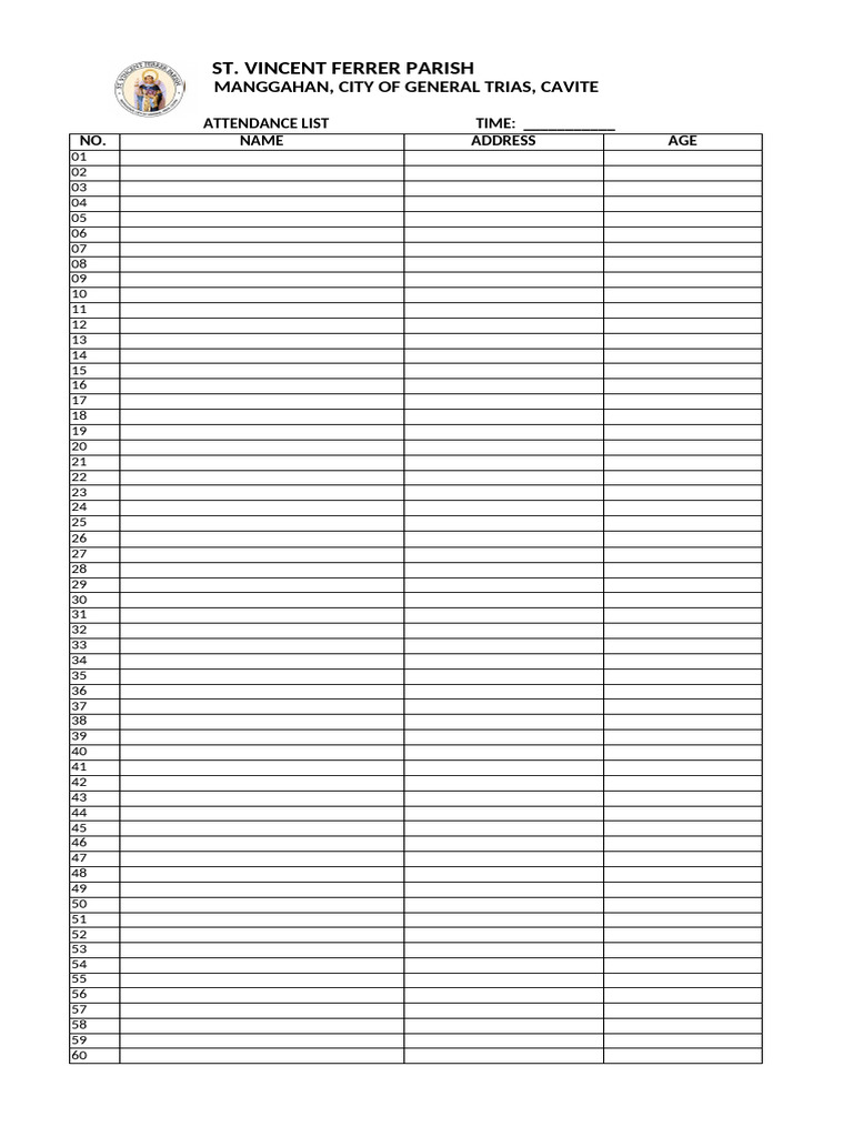 St. Vincent Ferrer Parish Attendance List | PDF