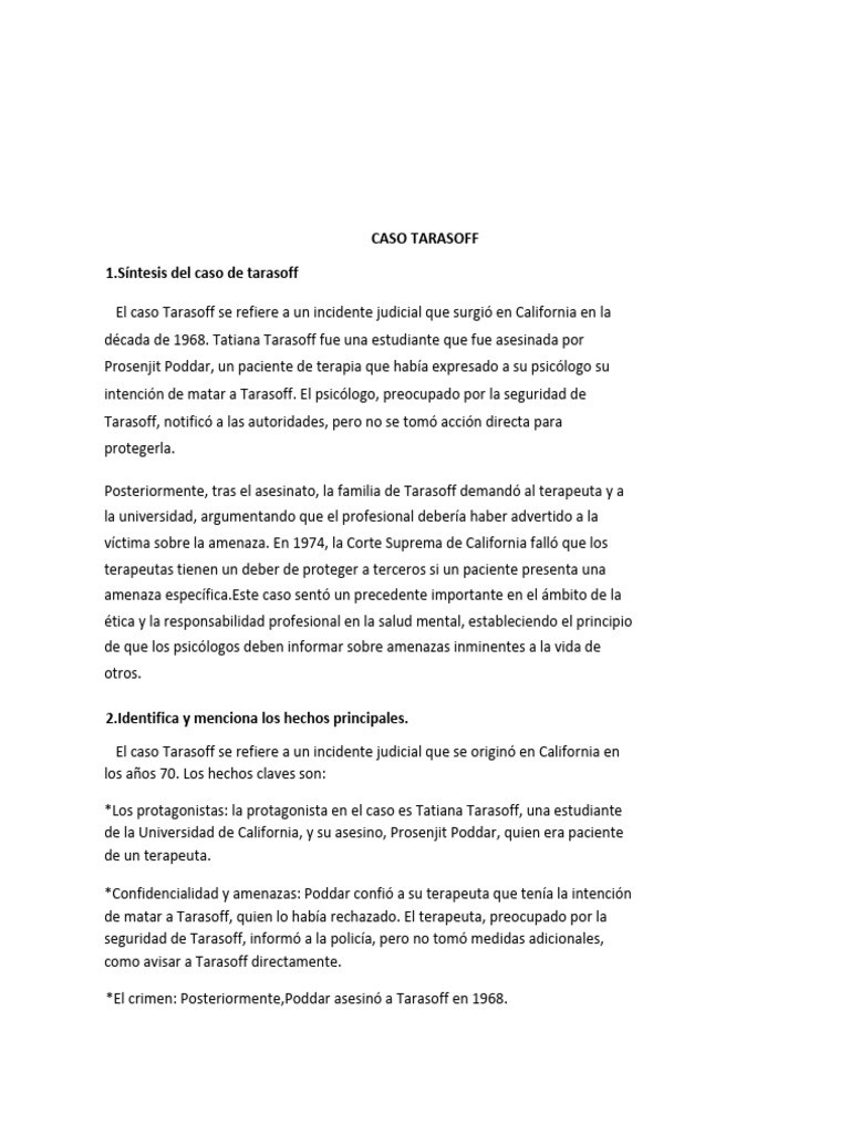 Tarasoff | PDF | Psicólogo | Violación
