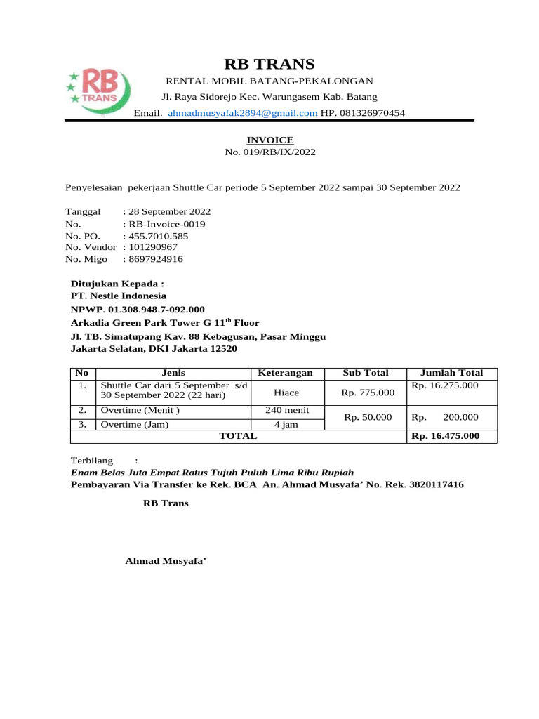 INVOICE 5 September 2022 | PDF