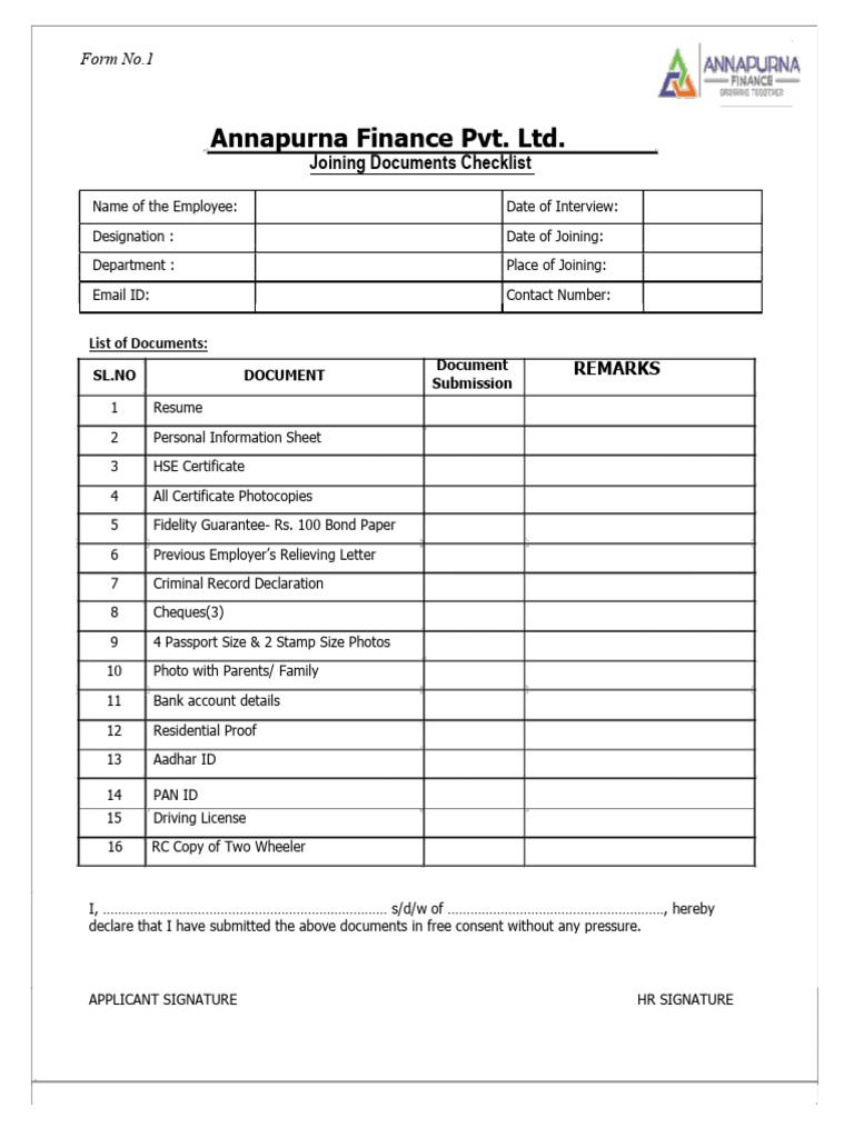 Joining Checklist Afpl | PDF