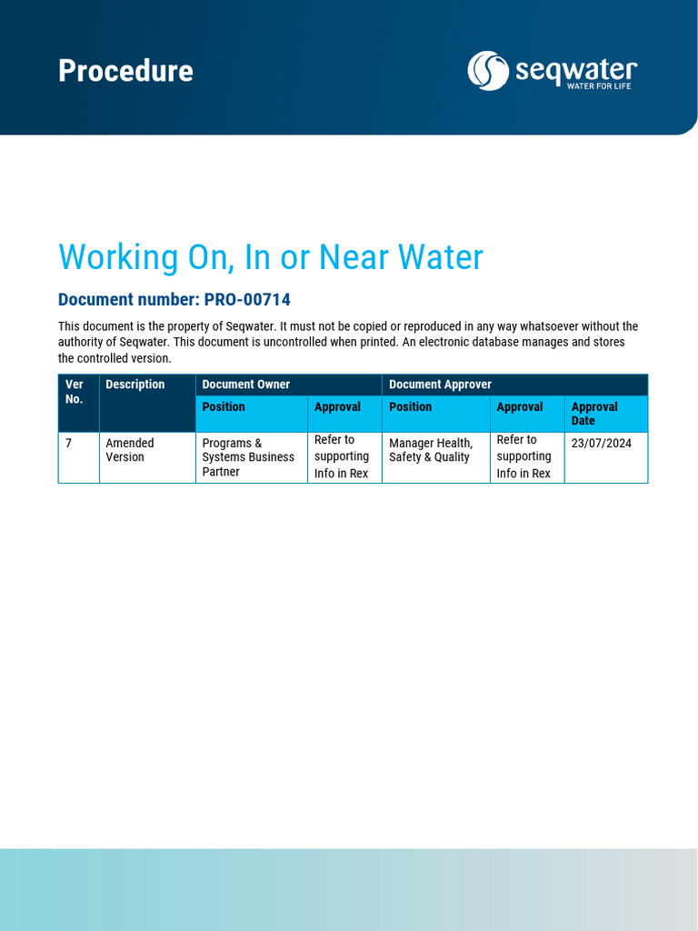 PRO-00714 Working On, in or Near Water Procedure | PDF | Underwater ...