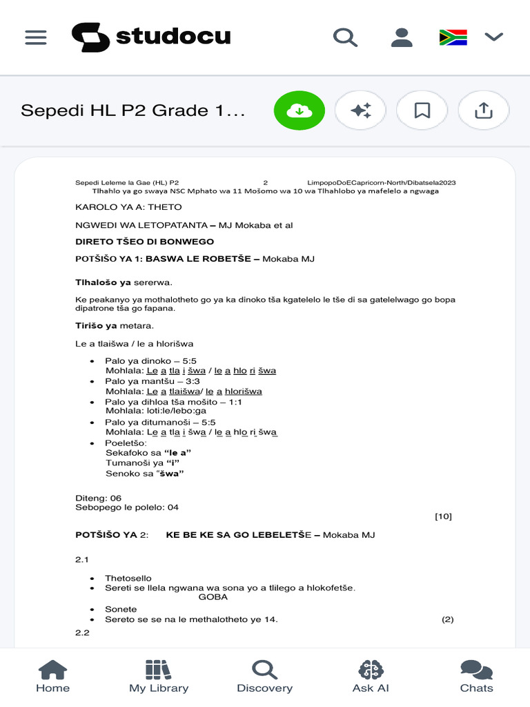 Sepedi HL P2 Grade 11 Memo Final Exam 2023 02112023 - Tlhahlo Ya Go ...