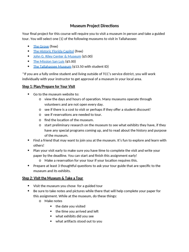 Museum Visit Project Guidelines | PDF | Museum