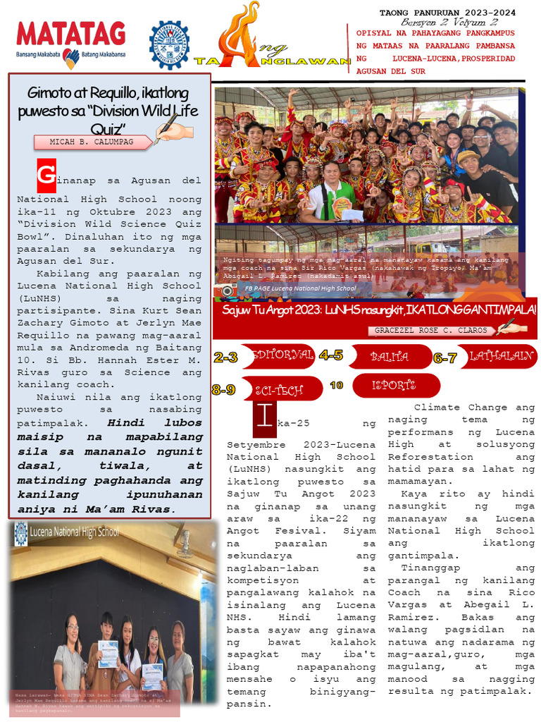ANG TANGLAWAN-Lucena National High School | PDF