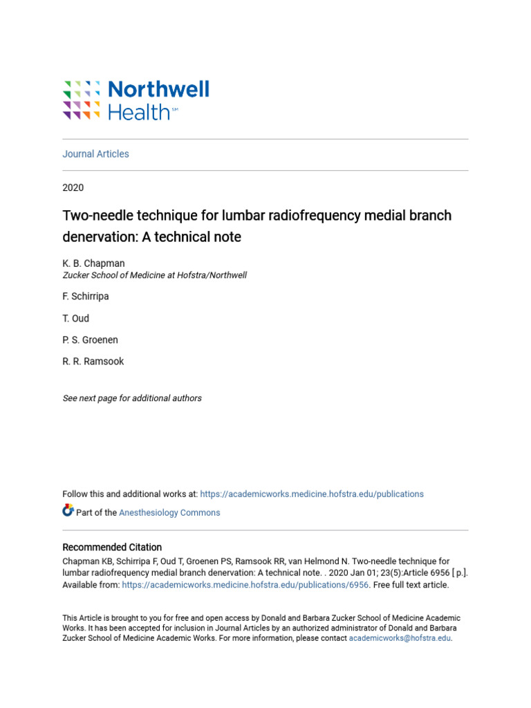 Two-Needle Technique For Lumbar Radiofrequency Medial Branch Dene | PDF ...