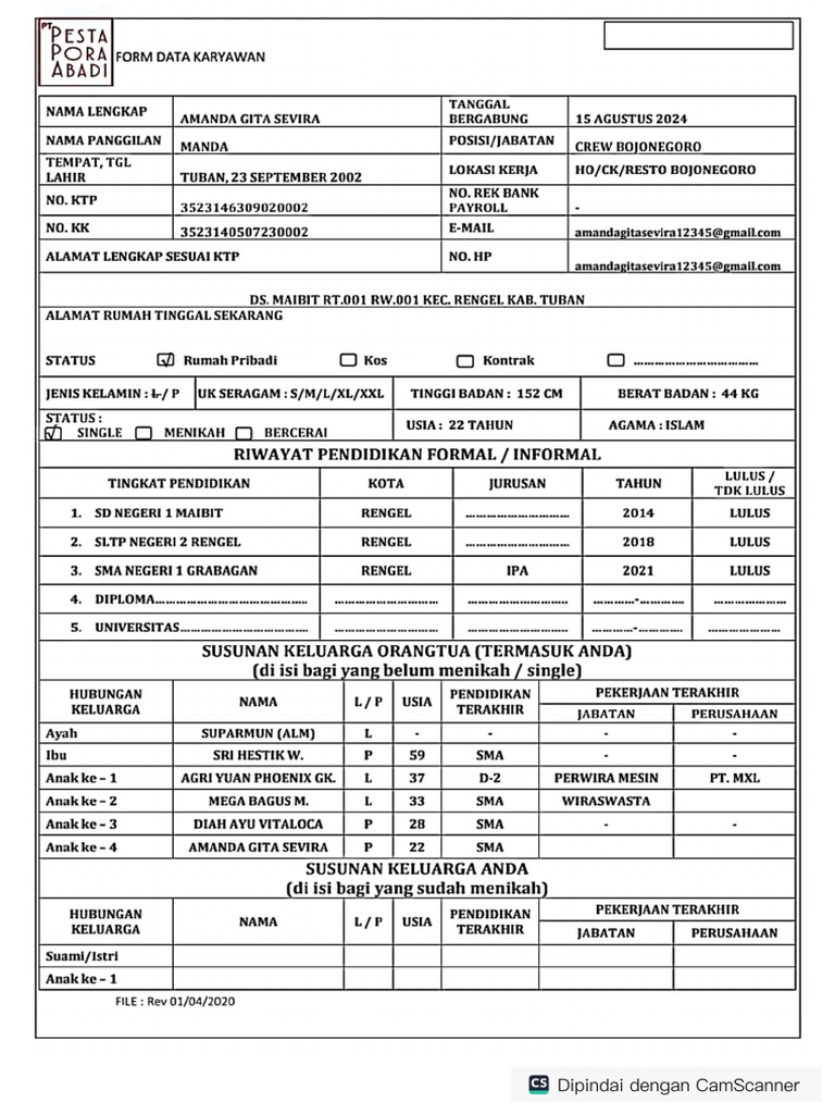 Amanda Gita Sevira Crew Bojonegoro | PDF