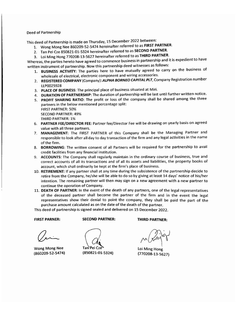 ABC Deed of Partnership | PDF