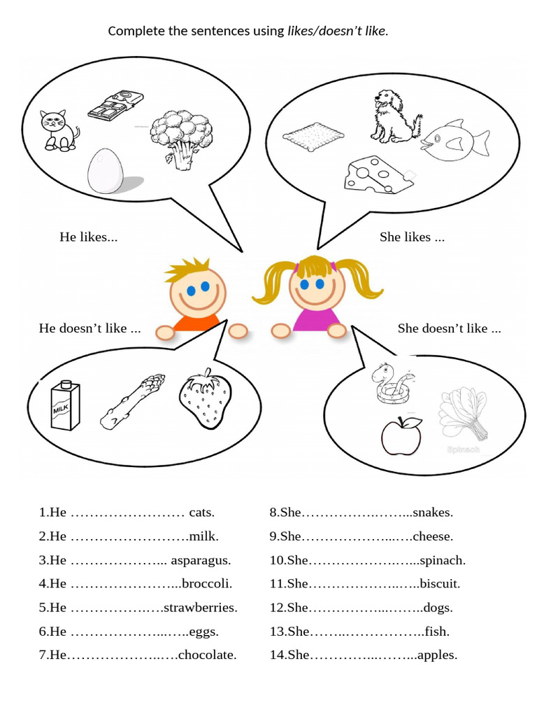 Sentence Completion: Likes and Dislikes | PDF | Cooking, Food & Wine