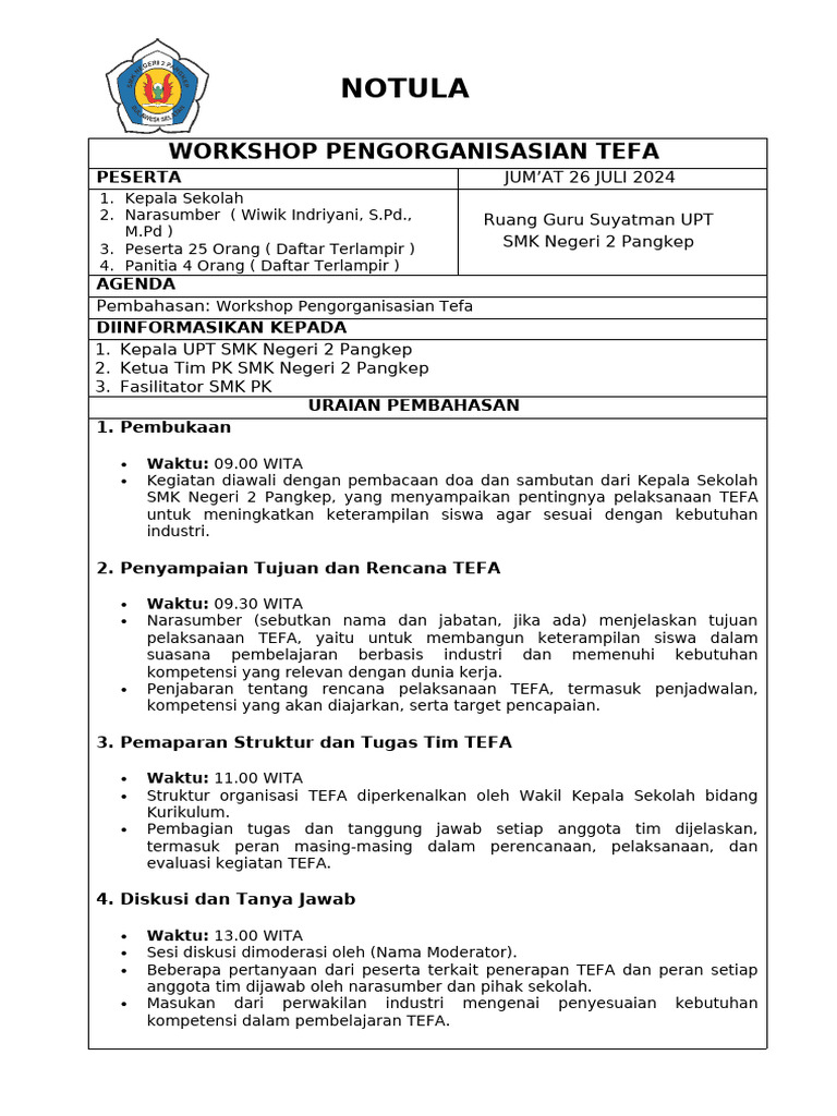 Notula Kegiatan Pengorganisasian Tefa | PDF