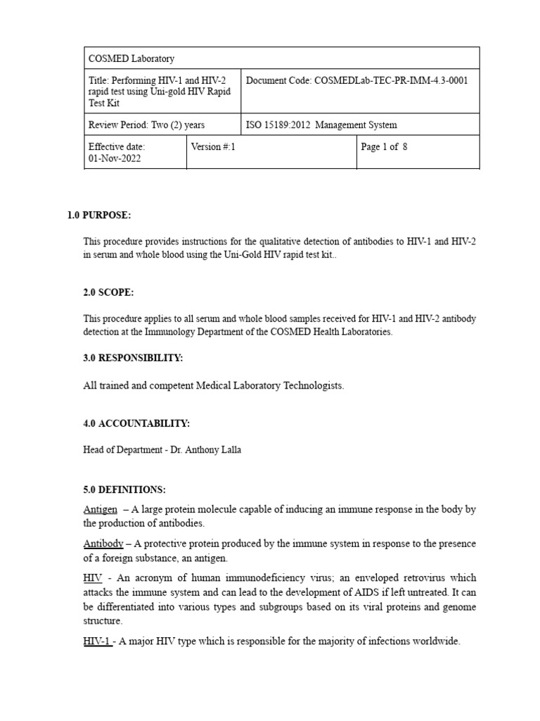 HIV Rapid Test Procedure Guide | PDF | Hiv | Hiv/Aids