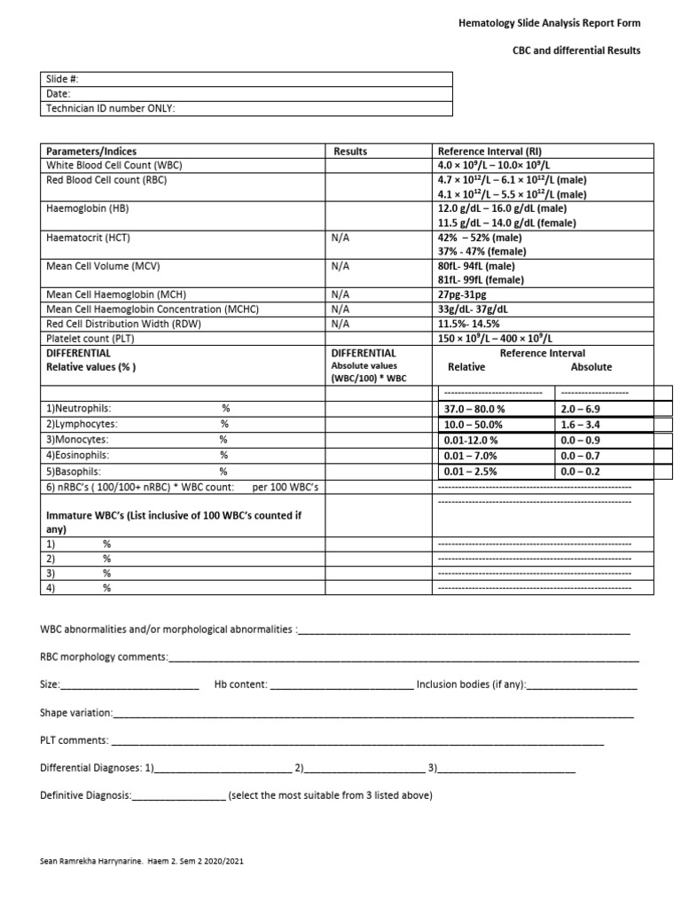 Hematology Slide Analysis Report | PDF | White Blood Cell | Cell Biology