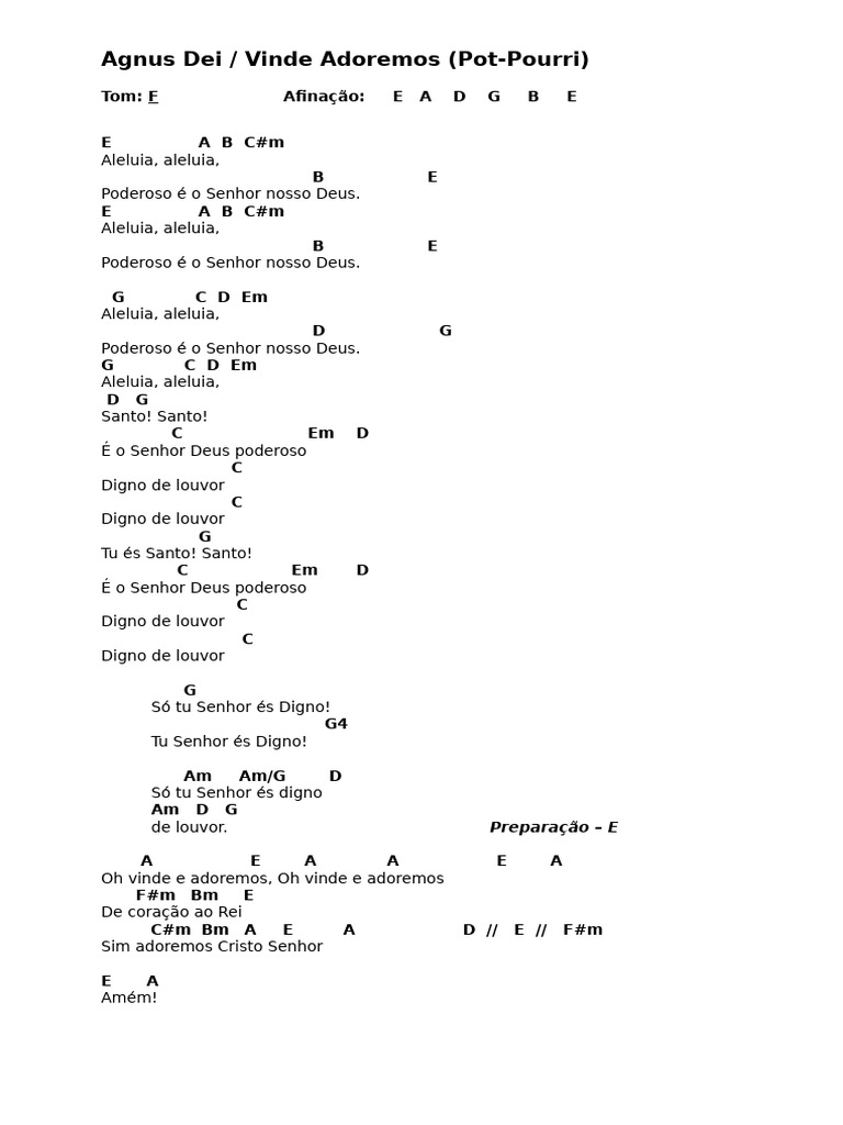 Letra e Cifra de "Agnus Dei / Vinde Adoremos" | PDF