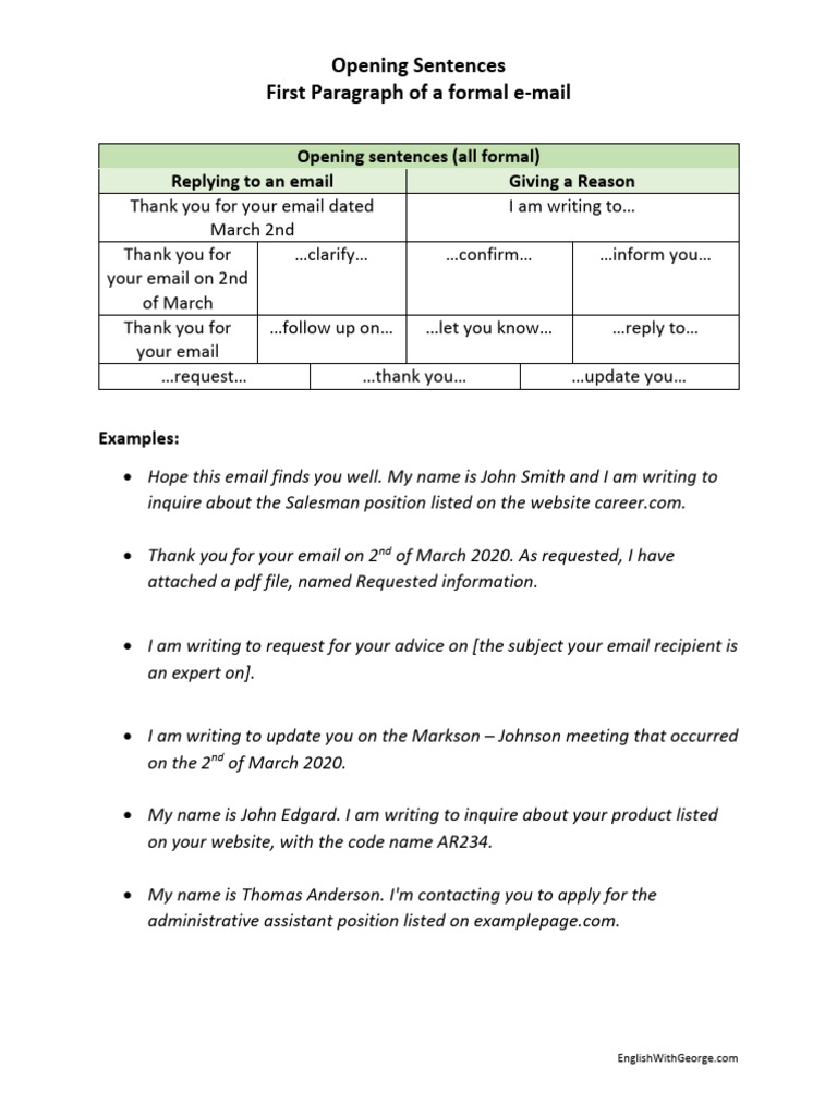 Opening Sentences - Examples | PDF