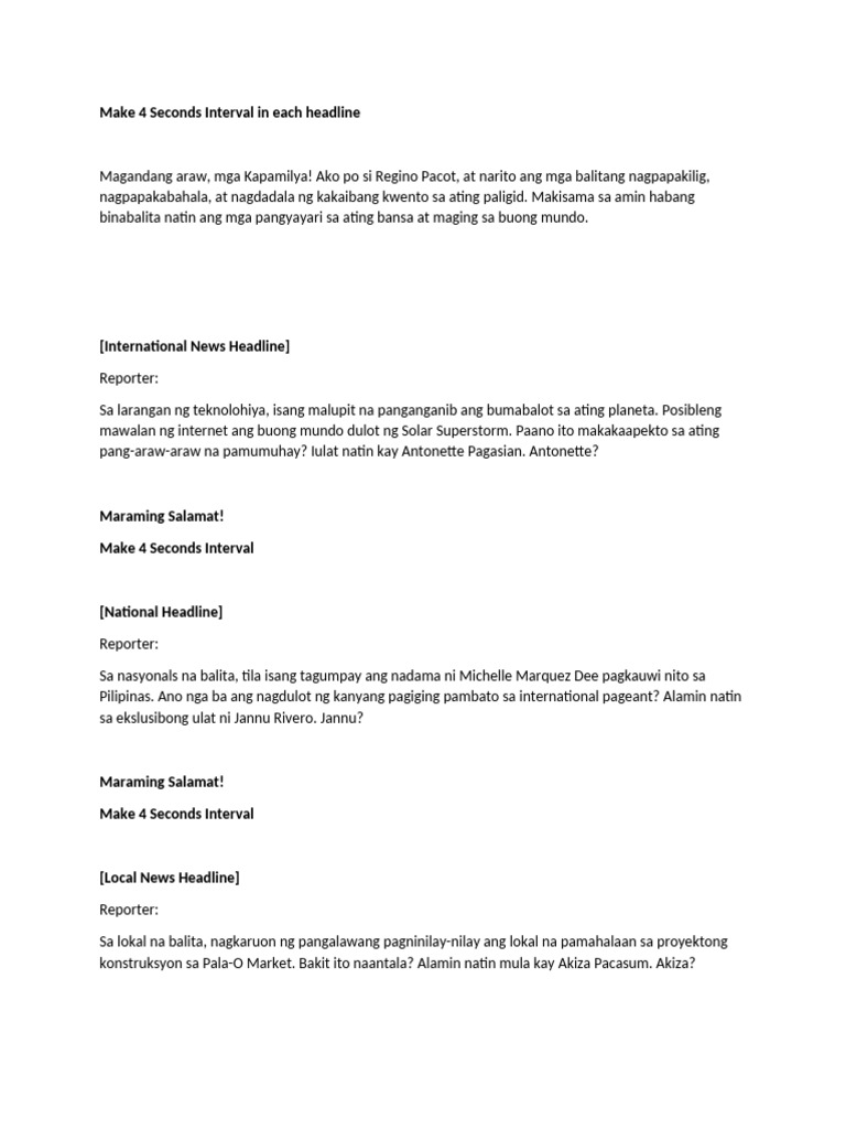 Make 4 Seconds Interval in Each Headline | PDF