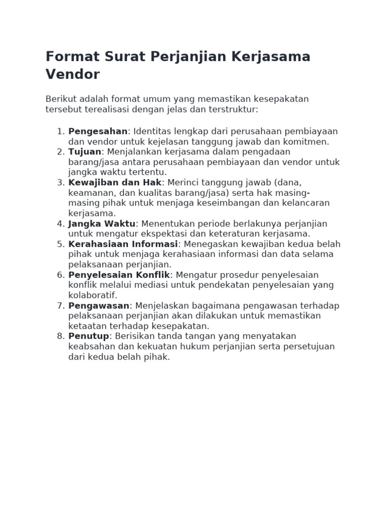 Format Surat Perjanjian Kerjasama Vendor | PDF