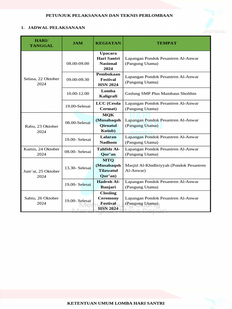 Jadwal dan Ketentuan Lomba HSN 2024 | PDF