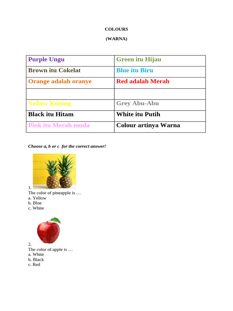 Materi Les - COLOURS | PDF