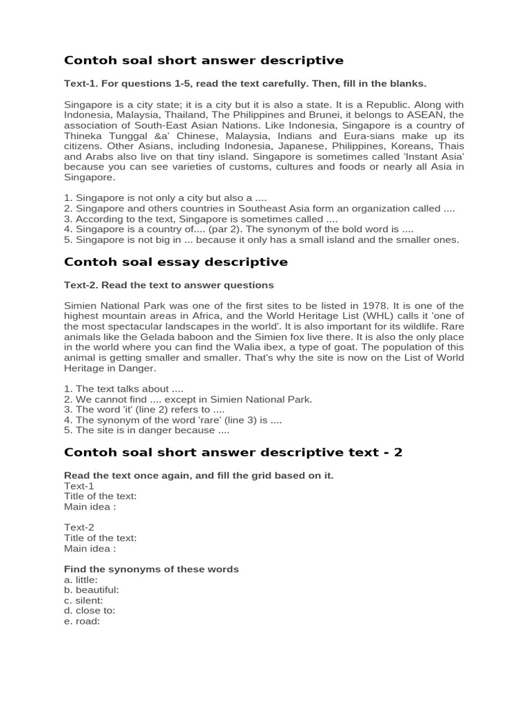 Contoh Soal Short Answer Descriptive | PDF | Singapore | World Politics