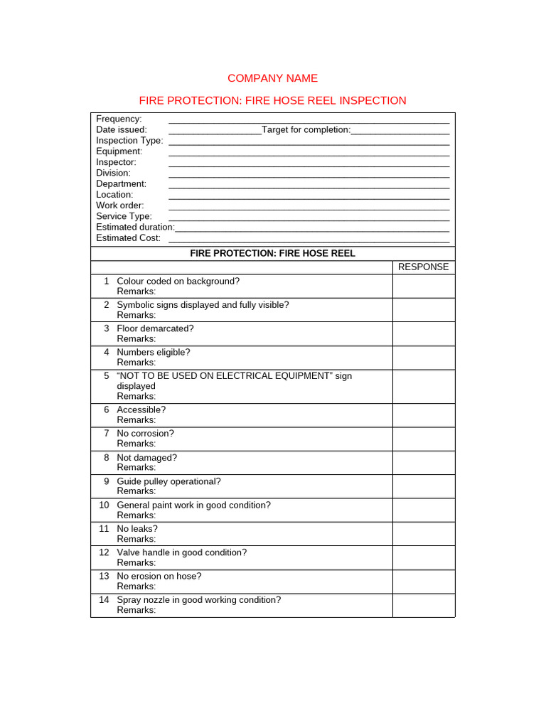 Checklist Fire Hose Reel | PDF
