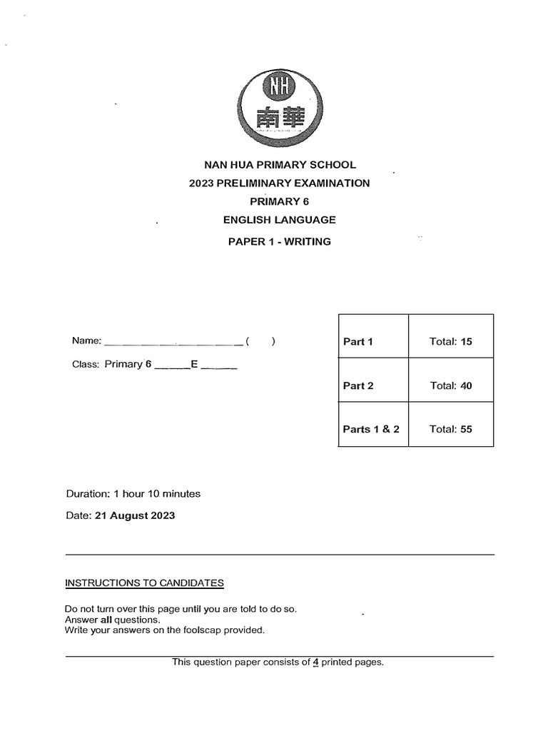 P6 English Prelim 2023 NanHua Exam Papers | PDF
