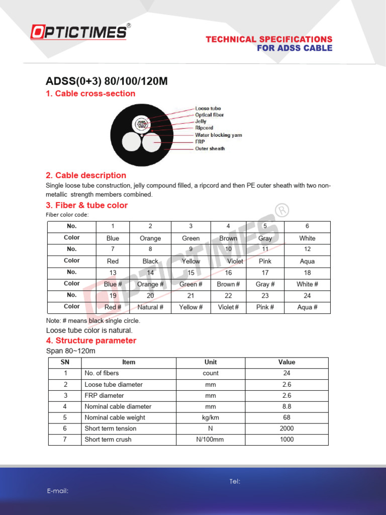 Mini ADSS Fiber Optic Cable Specs | PDF | Optical Fiber | Optics
