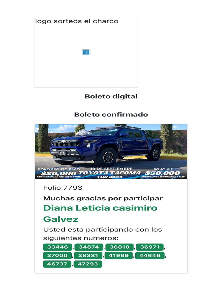 Sorteo El Charco Boleto | PDF