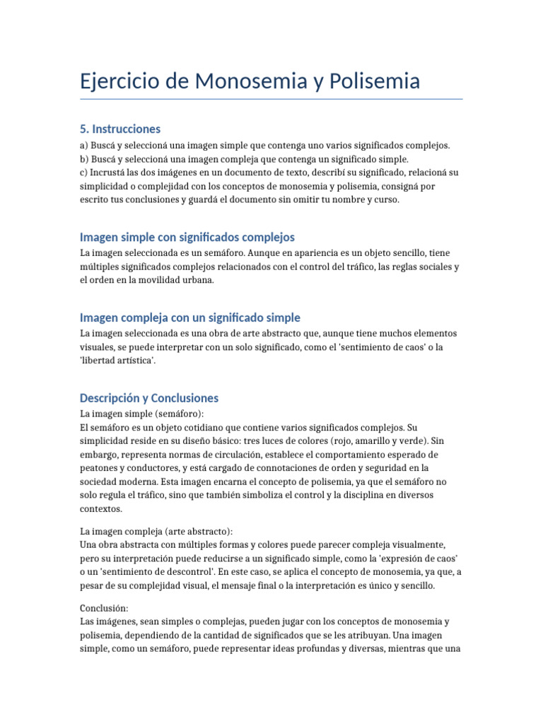Ejercicio Monosemia Polisemia Sin Imagenes | PDF | Arte