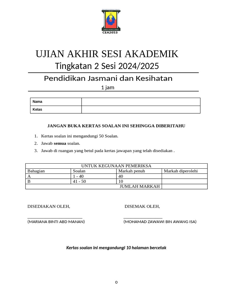 PJK t2 Exam PPT 2024 | PDF