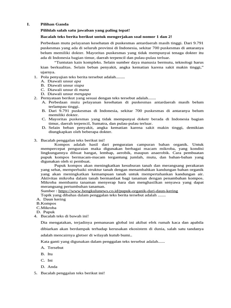 Bindo 7 Latihan Soal | PDF | Kajian Bahasa Asing | Sains & Matematika