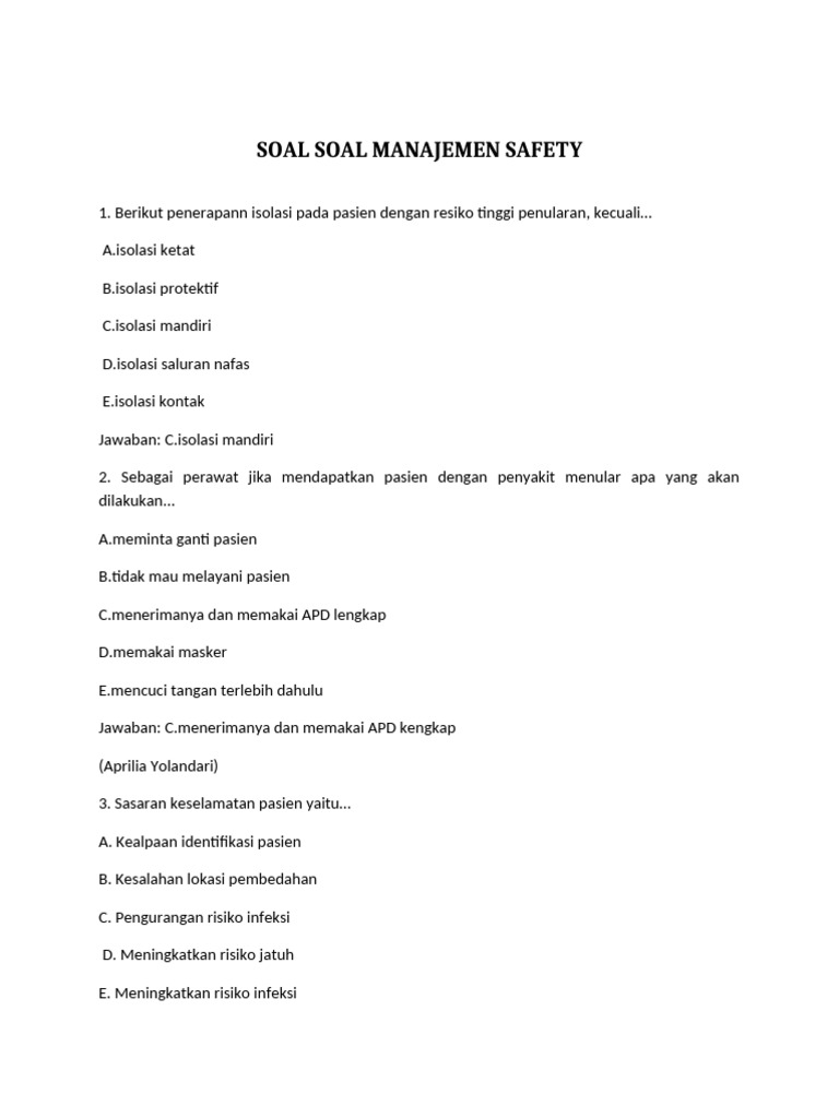 Soal Soal Manajemen Safety B | PDF
