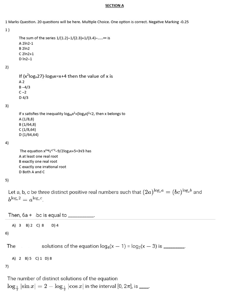 MCQ Questions on Logarithms and Series | PDF | Computers