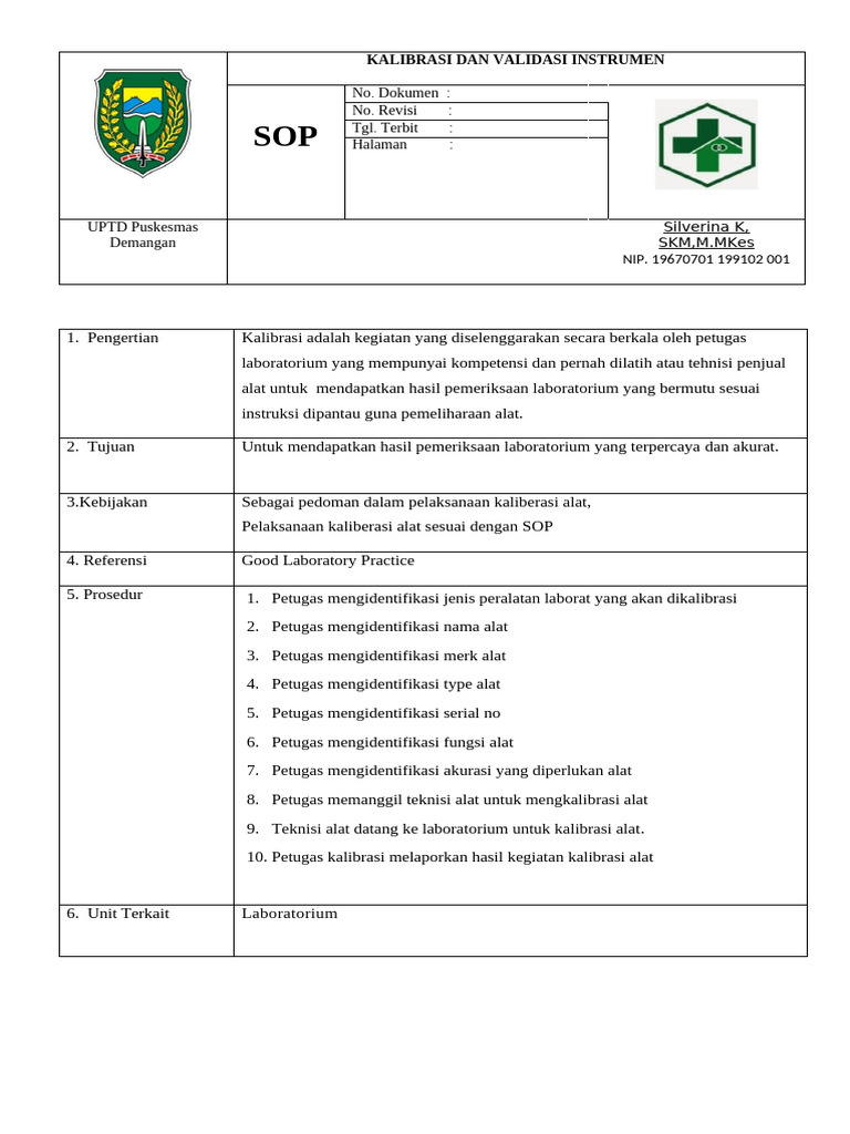 Sop Kalibrasi Dan Validasi Instrumen | PDF