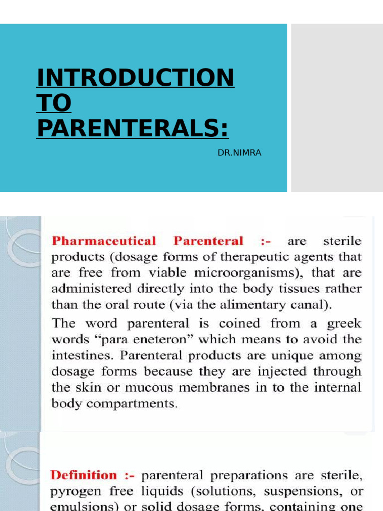 LECTURE# 01 - Parenterals | PDF