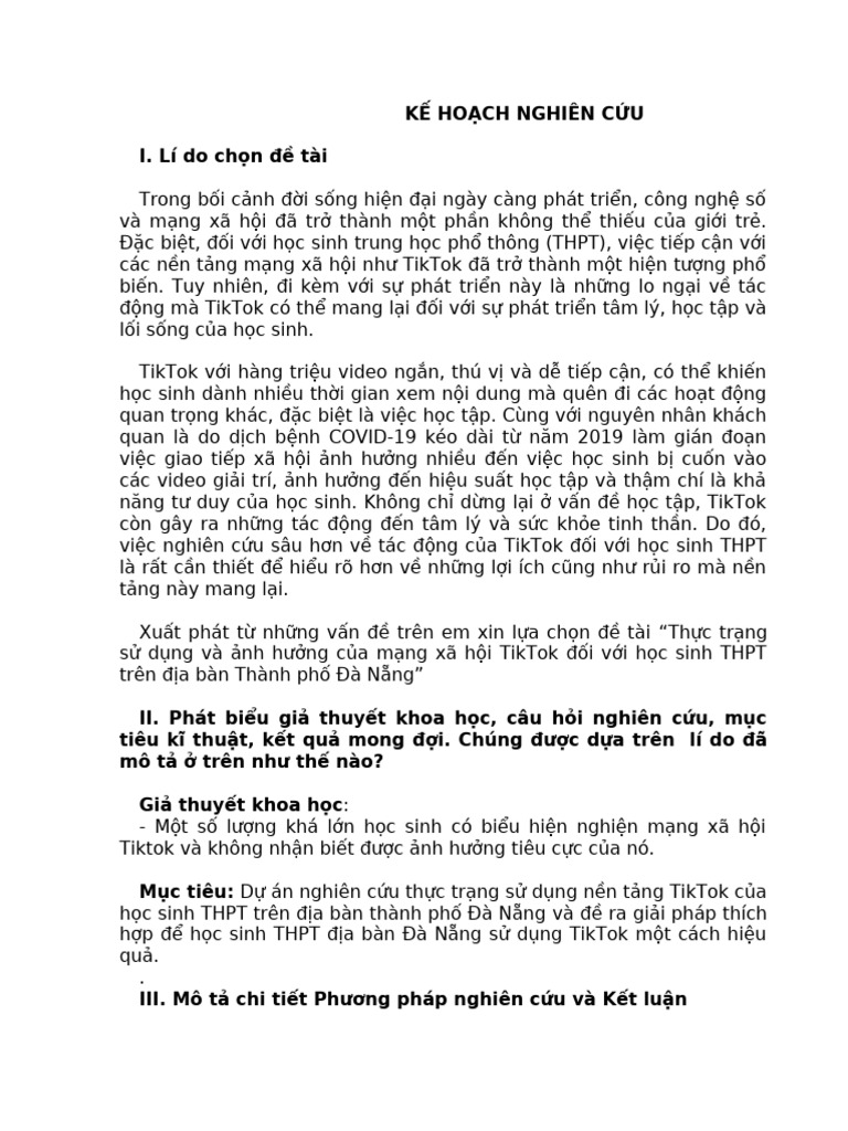 KHKT-Kế hoạch nghiên cứu-Tâm | PDF