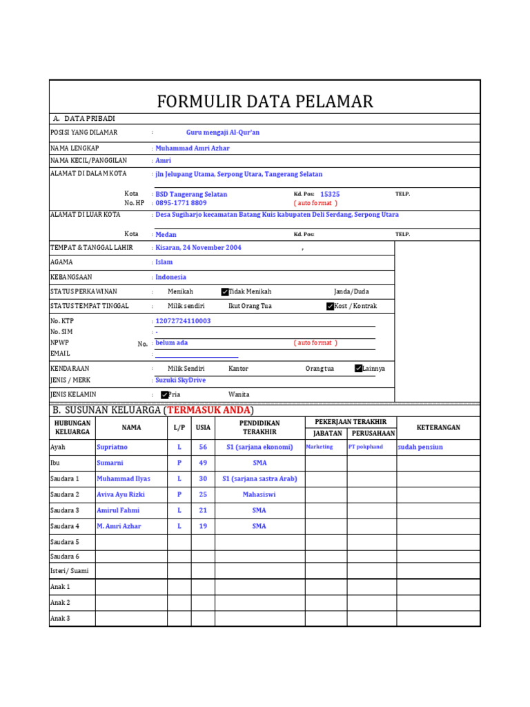 Form Lamaran MRM | PDF
