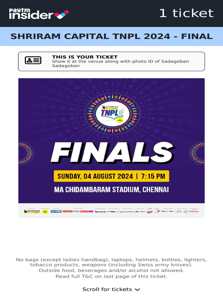 TNPL 2024 Final Ticket Details | PDF | Contractual Term | Tort