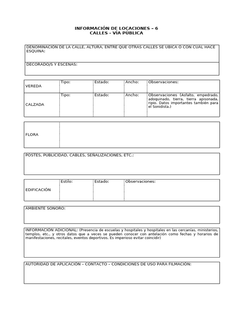 Ficha de Scouting de Locaciones | PDF