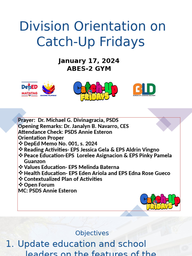 Catch Up Fri Preparatory Orientation 3 | PDF | Learning | Reading Comprehension